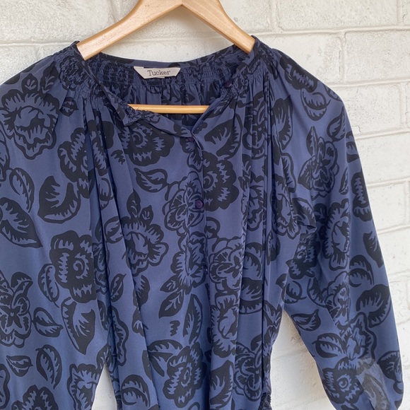 Tucker | Dresses | Tucker Nyc Classic Mini Dress Navy Floral Silk S ...